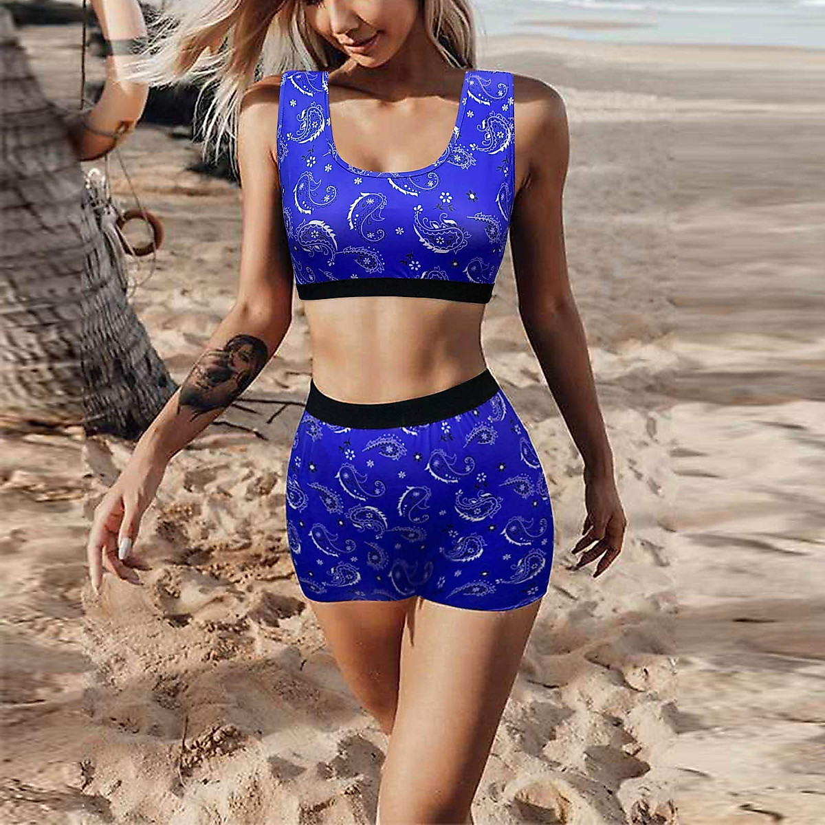 Padaleks Women's Yoga Gym Crop Top Workout Athletic Tank Tops Jogger Shorts Pants Tracksuit 2 Piece Outfits Set