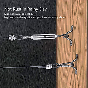 Brightown String Lights Hanging Kit for Outdoor, Includes 100Ft Stainless Steel(304) Suspension Rope Cable in Black Vinyl-Coated, Turnbuckle, Thimble, Hooks. Heavy Duty and Easy to Install