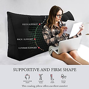 BNCKTRD Triangle Headboard Pillow - 3 in 1 Large Bed Pillow as Wedge Reading Pillow, Large Couch Daybed Pillow or Positioning Support Backrest Back Cushion for Sitting in Bed Velvet Cal King Black