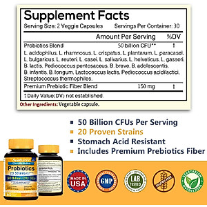 NewRhythm Probiotics 50 Billion CFU 20 Strains, 60 Veggie Capsules, Targeted Release Technology, Stomach Acid Resistant, No Need for Refrigeration, Non-GMO, Gluten Free