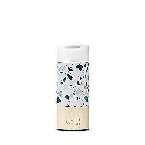 Welly Traveler 12oz | Vacuum Insulated & Infusing Stainless Steel Bamboo Water Bottle | Triple Wall, Wide Mouth, BPA Free (Terrazzo, 12oz)