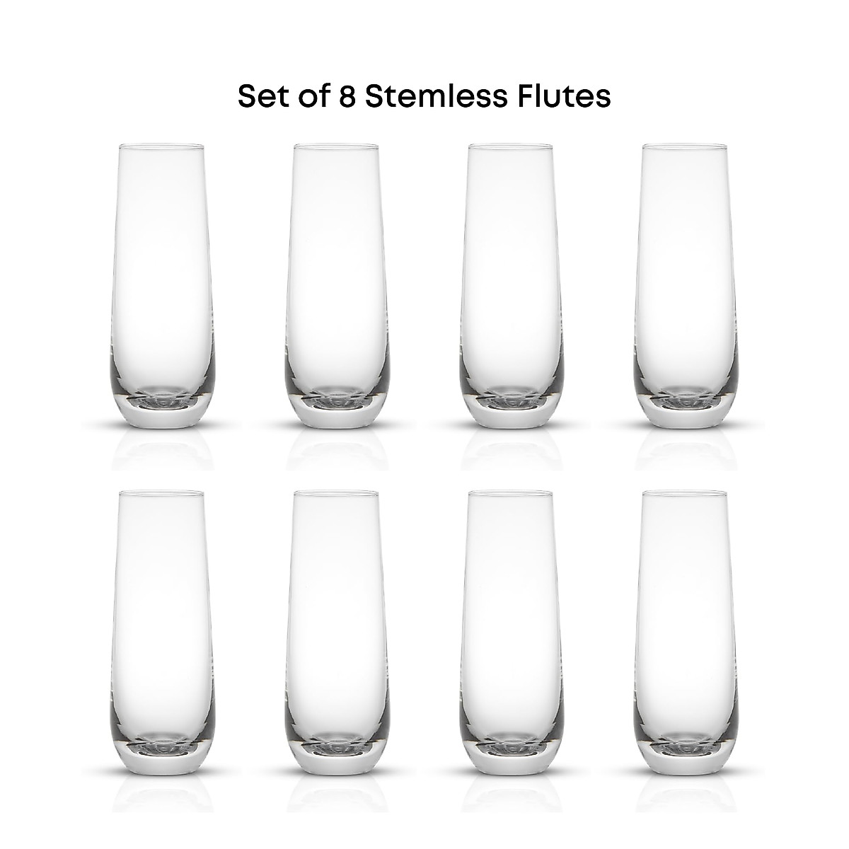 JoyJolt Milo Stemless Champagne Flutes Set of 8 Crystal Glasses. 9.4oz Champagne Glasses. Prosecco Wine Flute, Mimosa Glasses Set, Cocktail Glass Set, Water Glasses, Highball Glass, Bar Glassware