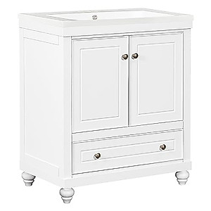 Bellemave 30" Bathroom Vanity with Ceramic Basin Sink, Combo Cabinet Under-Mount Sink, Bathroom Storage Cabinet with 2 Doors and 1 Long Drawer for Bathroom No Mirror (White)