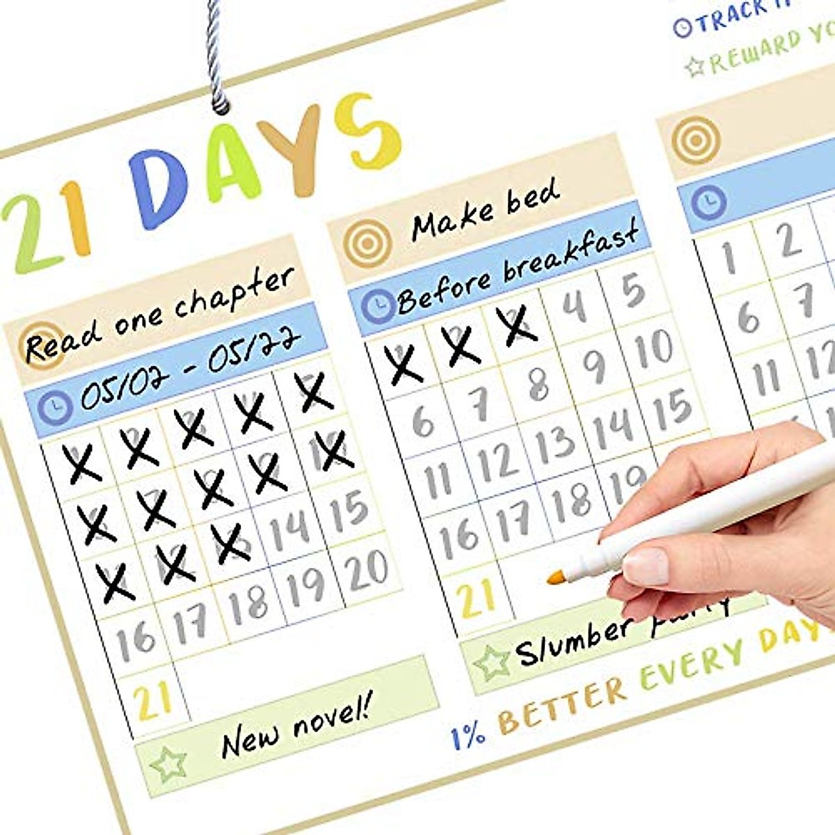 21 Days - Dry-Erase Habit Tracker to Build Good Habits and Routines - Hanging Chart