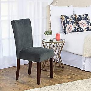 HomePop Parsons Classic Upholstered Accent Dining Chair, Pack of 2, Dark Grey Velvet