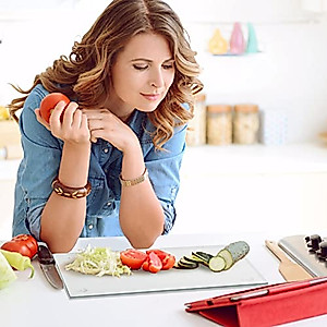 JAMBALAY Tempered Glass Cutting Board 12"x16" for Kitchen Dishwasher Safe with Rubber Feet, Scratch Resistant, Heat Resistant, Shatterproof