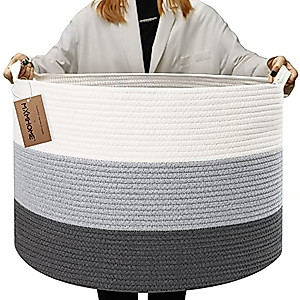 MXMHOME Extra Large Blanket Basket - Blanket Basket Living Room, Woven Baskets for Storage, Kids Toy Basket, Soft Throw Blanket Storage Basket, Rope Baskets for Organizing(23.6”x 23.6”x 14.1”)