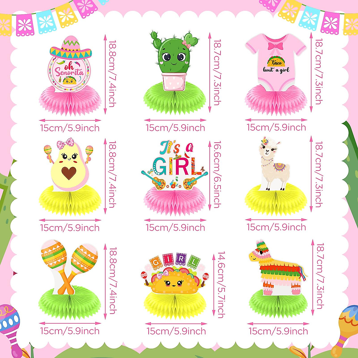 Taco Bout A Baby Decorations for Girl, Taco Baby Shower Honeycomb Centerpiece Mexican Baby Shower Decorations Taco About a Baby Shower Decorations Taco Baby Shower Centerpieces for Girls Party Decor