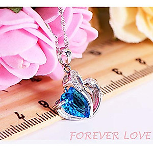Lutos Heart Silver Plated Crystal Diamond Gem Pendant Hollow Silver Chain Necklace Shinning Jewelry for Girl Women