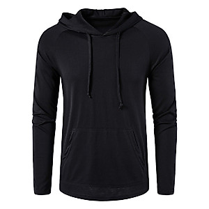 SIR7 Men's Gym Workout Active Long Sleeve Pullover Lightweight Hoodie Casual Hooded Sweatshirts(Black Large)
