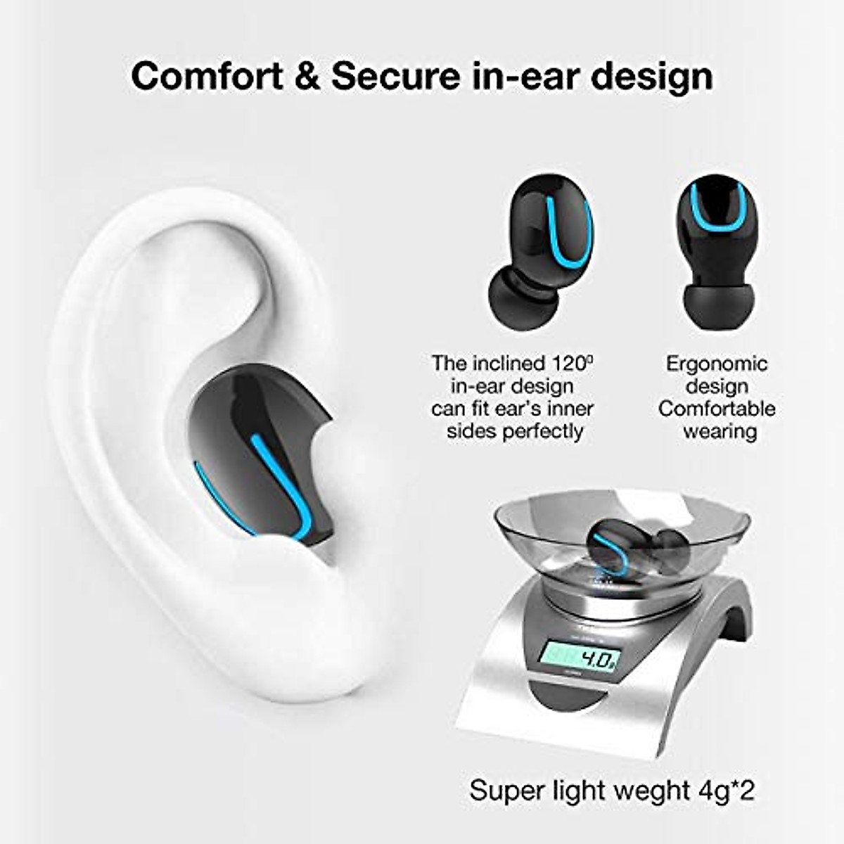Alpha Digital Wireless Ear-Buds, Bluetooth 5.0, Easier Pairing, Longer Distance, Best Sound Quality, Sweat-Proof Design, 20 Hours Play time, Storage case for Charging, Black (Q32)