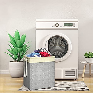 Laundry Basket,2-Pack Collapsible Linen Laundry Hampers,Tall Laundry Baskets,Dirty Clothes Hamper Laundry Organizer with Handles Laundry Bins for Bathroom Bedroom Dorm Toy Storage-grey