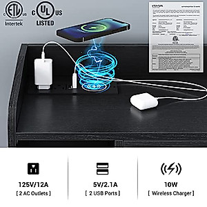 Saudism LED Nightstand with Wireless Charging Station, RGB Lights Night Stands for Bedroom, Smart Charging Bedside Table End Table with Two Drawers and Open Shelves (Black)