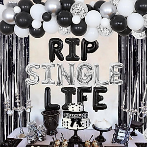 Balterever Gothic Bachelorette Party Decorations Rip Single Life Bachelorette Balloon Garland Kit with Gothic Rip Single Life Banner Rain Curtain for Bridal Shower Engagement