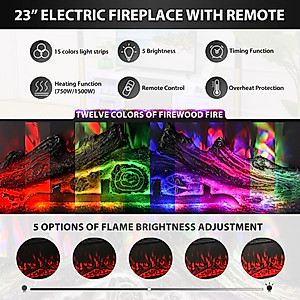 COCO DESIGN 60" Fireplace TV Stand with 23" Fireplace, Electric Fireplace TV Console for TVs up to 70", LED Lights Wood Texture Entertainment Center & Remote Control, White