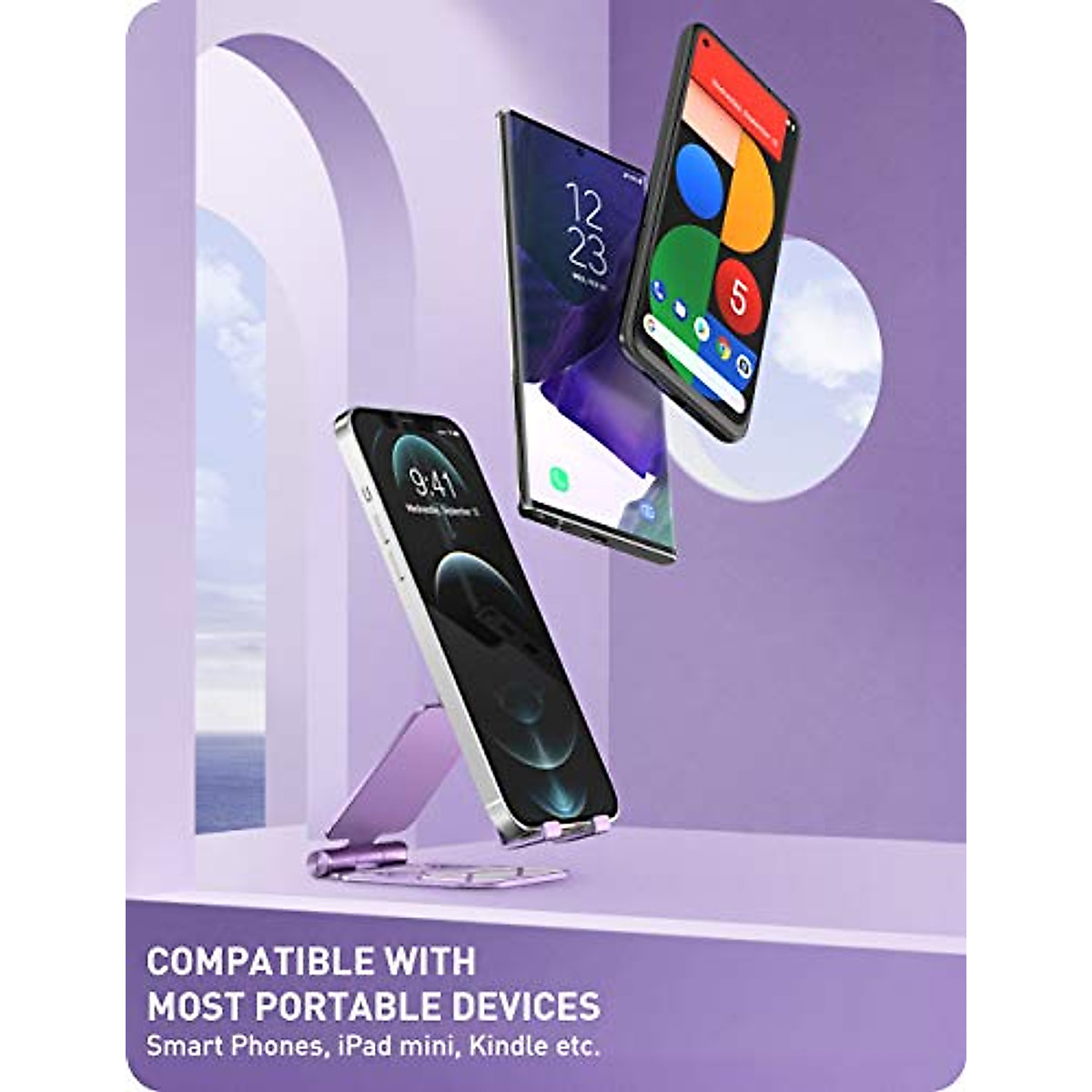 i-Blason Cell Phone Stand, Foldable Adjustable Phone Mount Holder, Compatible with iPhone 14/iPhone 13/iPhone 12/iPhone 11/Galaxy S22/S21/Pixel 6, Android Smartphones, All Smart Phone (Ameth)