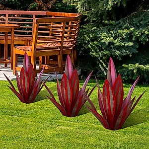 DIY Snake Plants Tequila Sculpture Metal Agave Plant Garden Figurines Yard Decoration Artificial Agave Statue Fake Plants for Patio Outdoor Garden(A-1 Set)