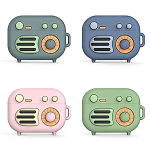 ICI-Rencontrer Compatible with Earbuds Case Airpods Pro, Retro Radio Receiver Design Waterproof Shockproof Protective Skin Anti-Lost Decoration Dark Green
