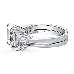 BERRICLE Sterling Silver 3-Stone Wedding Engagement Rings Emerald Cut Cubic Zirconia CZ 7-Stone Ring Set for Women, Rhodium Plated Size 10