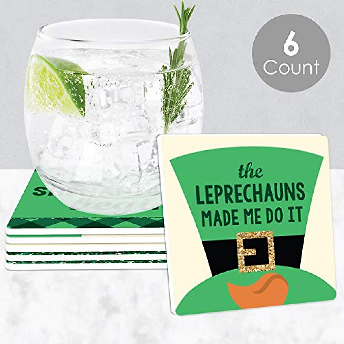 Big Dot of Happiness St. Patrick’s Day - Funny Saint Patty’s Day Party Decorations - Drink Coasters - Set of 6