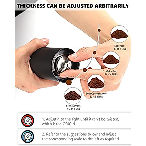 Portable Electric Burr Coffee Grinder: CONQUECO Small Coffee Bean Grinding Machine - Rechargeable Stainless Conical Burr Grinders with Multiple Grind Settings, 20g (with Brush)