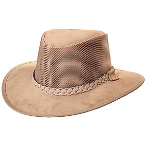 American Hat Makers Breeze Leather and Mesh Sun Hat for Men and Women — Latte, Large