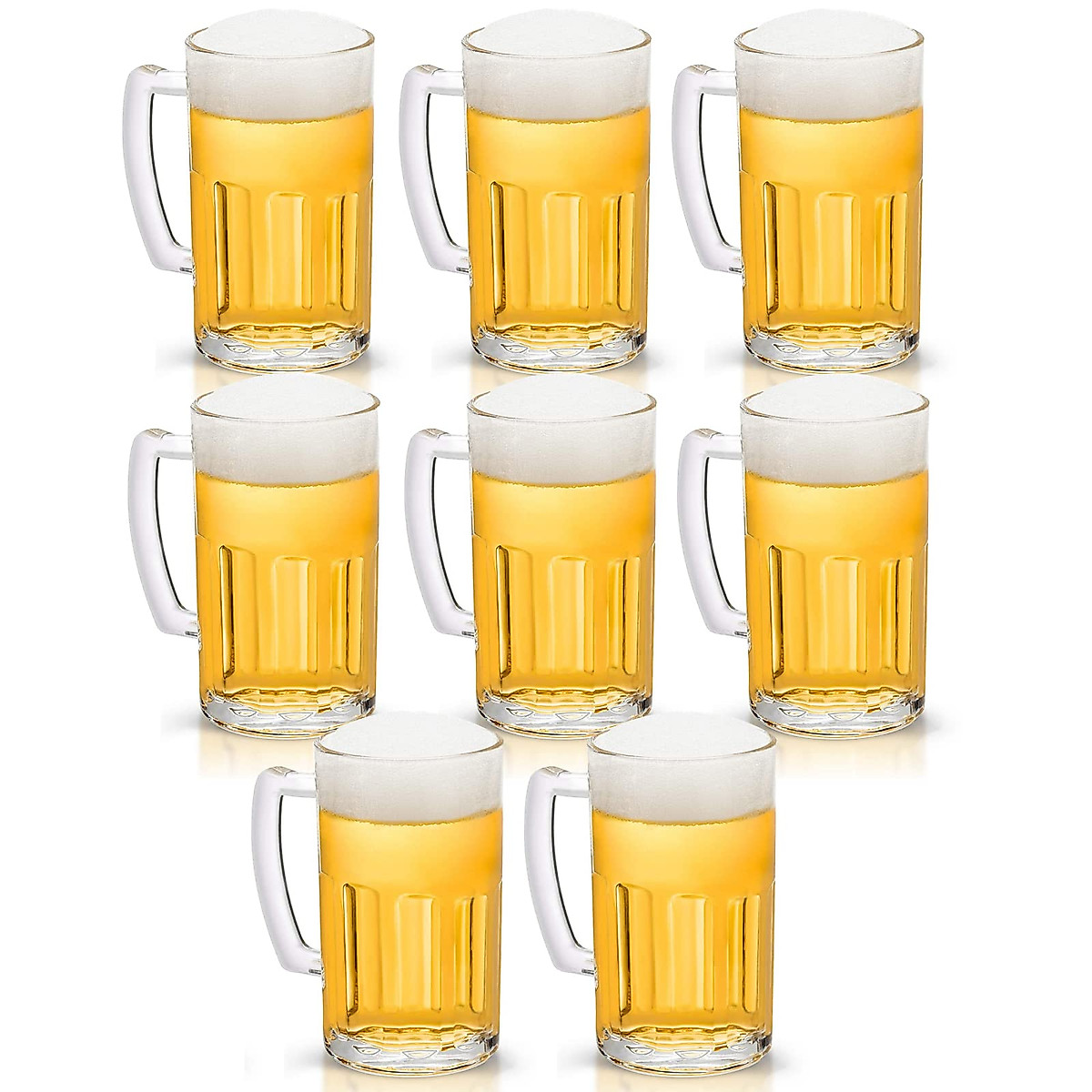 COKTIK 8 Pack Heavy Large Beer Glasses with Handle - 20 Ounce Glass Steins, Classic Beer Mug glasses Set