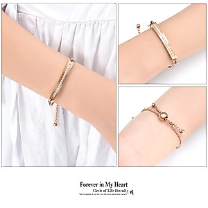 Hearbeingt Memorial Ashes Bracelet,Cremation Jewelry Urn Bracelet for Ashes Adjustable Classic Crystal Keepsake Bangle for Women(Rose Gold)