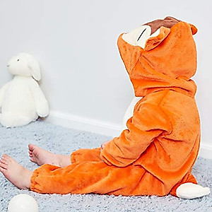 MICHLEY Newborn Baby Winter Hooded Romper Flannel Infant Jumpsuit Outfit, Fox, 13-18months, Size 90