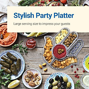 KAMSAH Plate Set & Serving Platter, Custom Hand-Painted Ceramic Appetizer Tray Serving Dishes for Celebrations, Parties and Events (Hand - Large, Bohemian Blue)