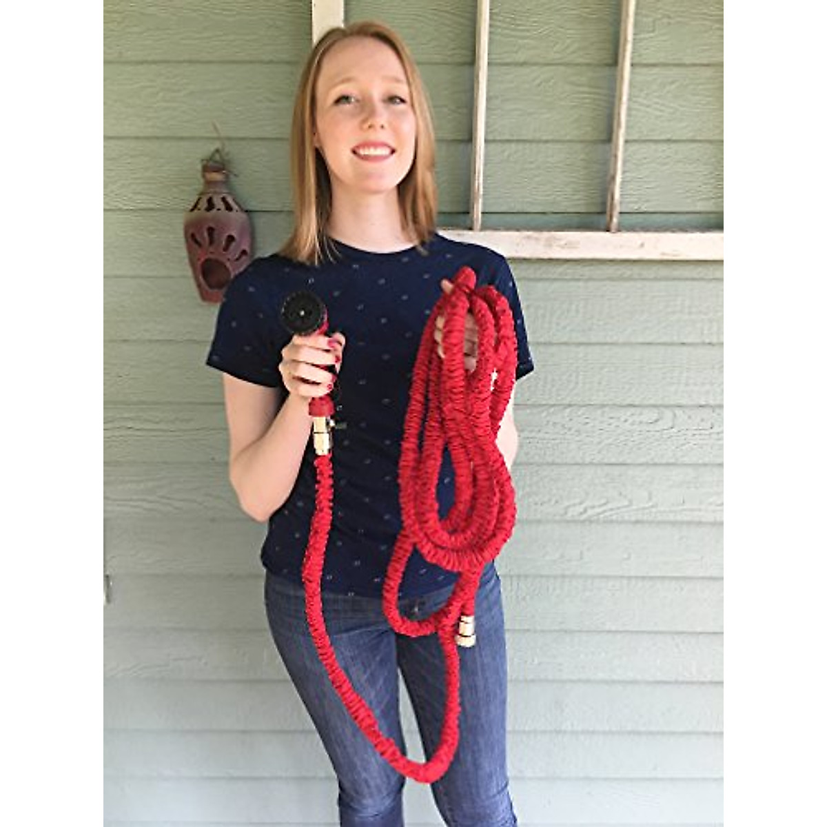 Casa Felice Expandable 50 Foot Garden Water Hose By Heavy Duty Double Layer Latex Fabric Core - Corrosion Resistant, Leak-Proof Nickel Alloy Fittings - Lightweight, Retractable, Tangle-Free Design