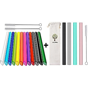 ALINK 12 Reusable Boba Straws + 4 Silicone Boba Tea Straws