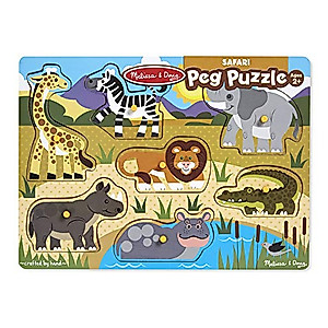Melissa & Doug World of Animals Wooden Peg Puzzles Set - Pets, Farm, and Safari