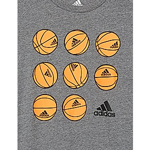 adidas Boys' Big Short Sleeve Cotton Baseball Novelty T-Shirt, Charcoal Grey Heather, Large (14/16)