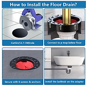 Freestanding Tub Drain Rough-in kit,Bathtub Drain Kit with Brass Tailpiece and PVC Adapter,Compatible with Freestanding Bathtub, Floor Mounted Bathtub and Copper Bathtub (PVC, White)
