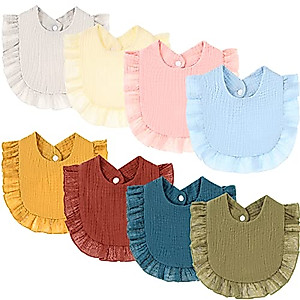 YCHWFF Muslin Bibs for baby Girls, Boys 8 Pack Drool Teething Bibs Lap-shoulder Drool Cloths Bibs 4-Layer Organic Cotton Multi-Use Scarf