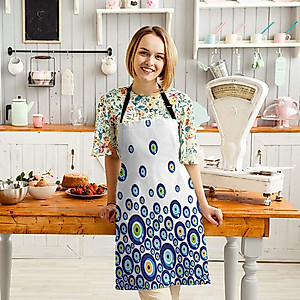 HGOD DESIGNS Eyes Kitchen Apron,Blue Turkish Evil Eye Bead Pattern (2) Kitchen Aprons For Women Men For Cooking Gardening Adjustable Home Bibs,Adult Size