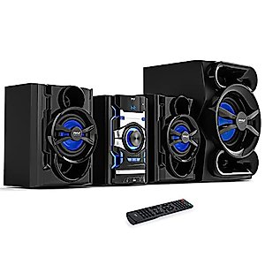 3-Piece Wireless Bluetooth Stereo System - 1000 Watt DVD Shelf System for Home with DVD Player, MP3, USB, FM Radio, Bass Reflex Speaker, and Remote Control, Compact & Portable - PHSKR14
