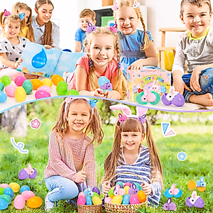 SevenQ Easter Eggs Fillers with Bunny Hair Clips Colorful 24 Pack, Easter Basket Stuffers Party Favors Gift Bags for Kids Cute Stuff Plush Fidget Toys Classroom Treasure Box Egg Hunt Games Supplies