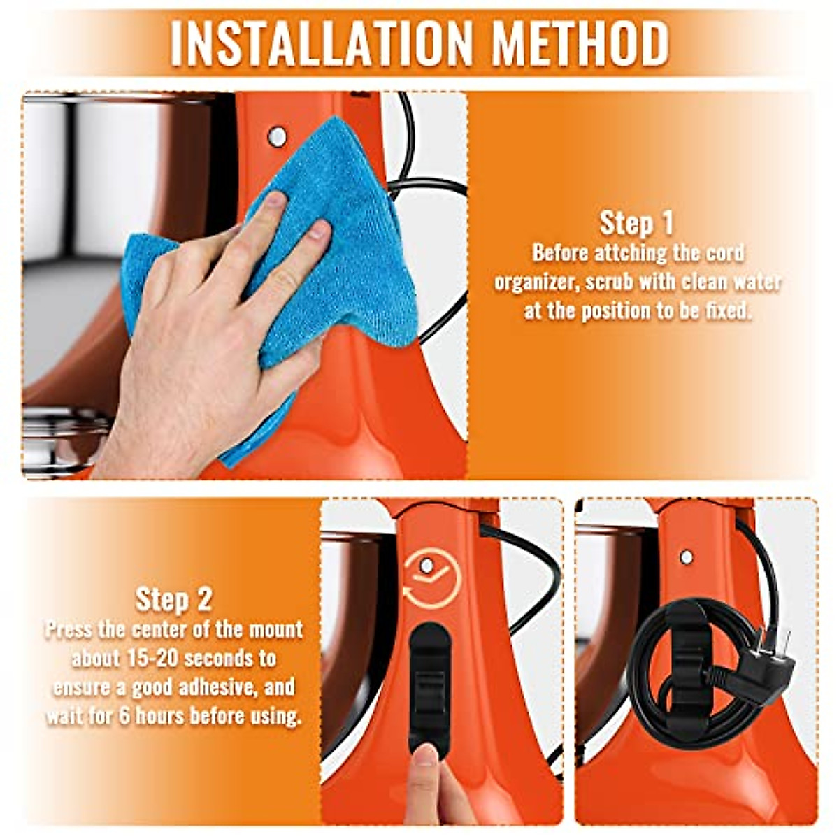 Cord Organizer for Kitchen Appliances & Electronics, 8 Pack Black White Stickly Cord Wire Holder Quickly Tidy Cord Wrap for Small Appliances Stand Mixer, Coffee Maker, Pressure Cooker, Air Fryer