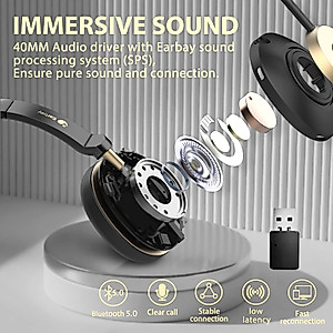 Earbay Bluetooth Headset, Wireless Headset with Microphone for PC, Wireless Headphones with Mic Noise Cancelling/Mute/Charging Dock/USB Dongle, 45hrs Dual Connect Computer Phones Teams Skype Zoom