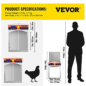 VEVOR Automatic Chicken Coop Door Chicken Door with Timer and Light Sensor Battery Powered Auto Door Opener of Full Aluminum Predator-Proof for Chicken Duck with Protection Mode Gray
