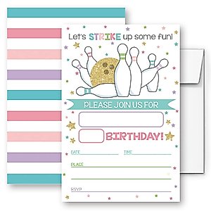 LoaHak Bowling Birthday Invitation, Bowling Invitation, bowling party favors for kids, birthday party invitations. (010)