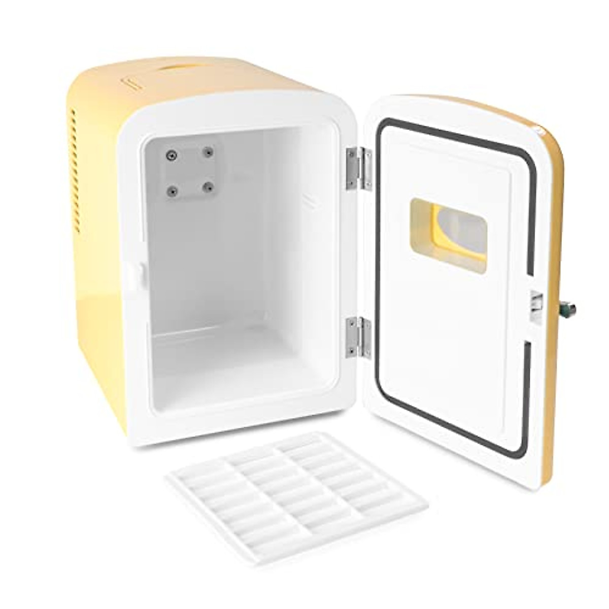 Nostalgia Retro 6-Can Personal Cooling and Heating Mini Refrigerator with Eraser Board Door Carry Handle and Display Window for Home, Office, Car, Boat or Dorm Room, Yellow, 1 cubic feet