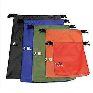 Pimoys 5 Pack Multicolour Waterproof Dry Sacks, Lightweight Outdoor Dry Bags Ultimate Dry Bags for Rafting Boating Camping (1.5L, 2.5L, 3.5L, 4.5L, 6L)