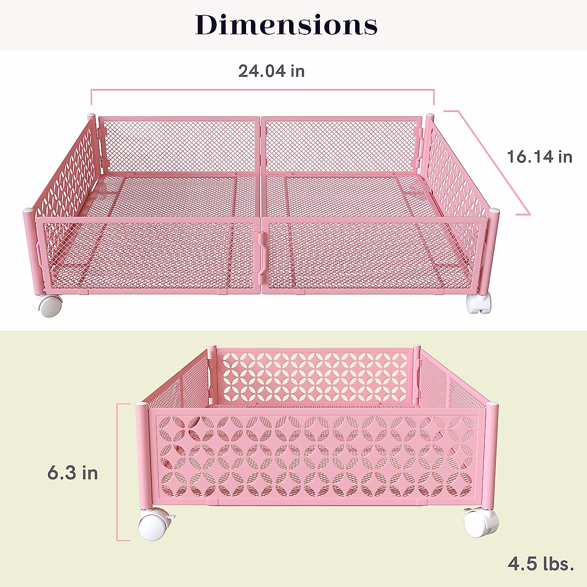 Under Bed Storage with Wheels - 2 pack - Collapsible Underbed Containers Dorm Organizer Bins for Shoe Shoes Clothes Toys - Pink