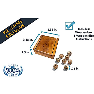 WE Games Wooden Dice Box with 8 Wooden Dice (19mm), Compact Wooden Dice Game Set with Instructions for 10 Classic Dice Games, Travel Games for Adults, Box with Magnetic Enclosure