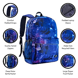 Fenrici Galaxy Backpack for Girls, Boys, Teens, Kids Book Bag With Padded Laptop Compartment, Ideal for School and Travel - Galaxy Purple, Blue