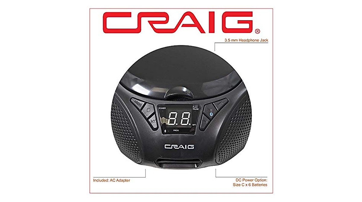 Craig CD6925BT-BK Portable Boombox with Bluetooth & Radio
