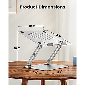 HUANUO Adjustable Laptop Stand, Aluminum Laptop Riser, Ergonomic Laptop Stand for Desk, Notebook Computer Stand Holder Compatible with 10-17” Laptops, Silver, HNLS07S
